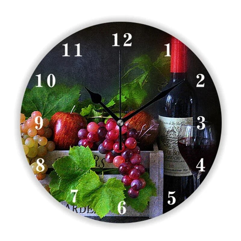 Vintage Wine Barrel and Glasses Grapes Wall Clock for Kitchen Dining ...