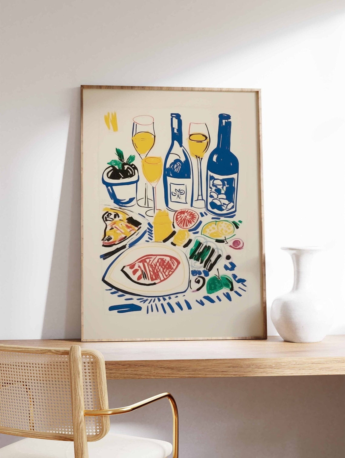 Vintage Wine And Food Print, Retro Food Art, Vintage Kitchen Poster ...