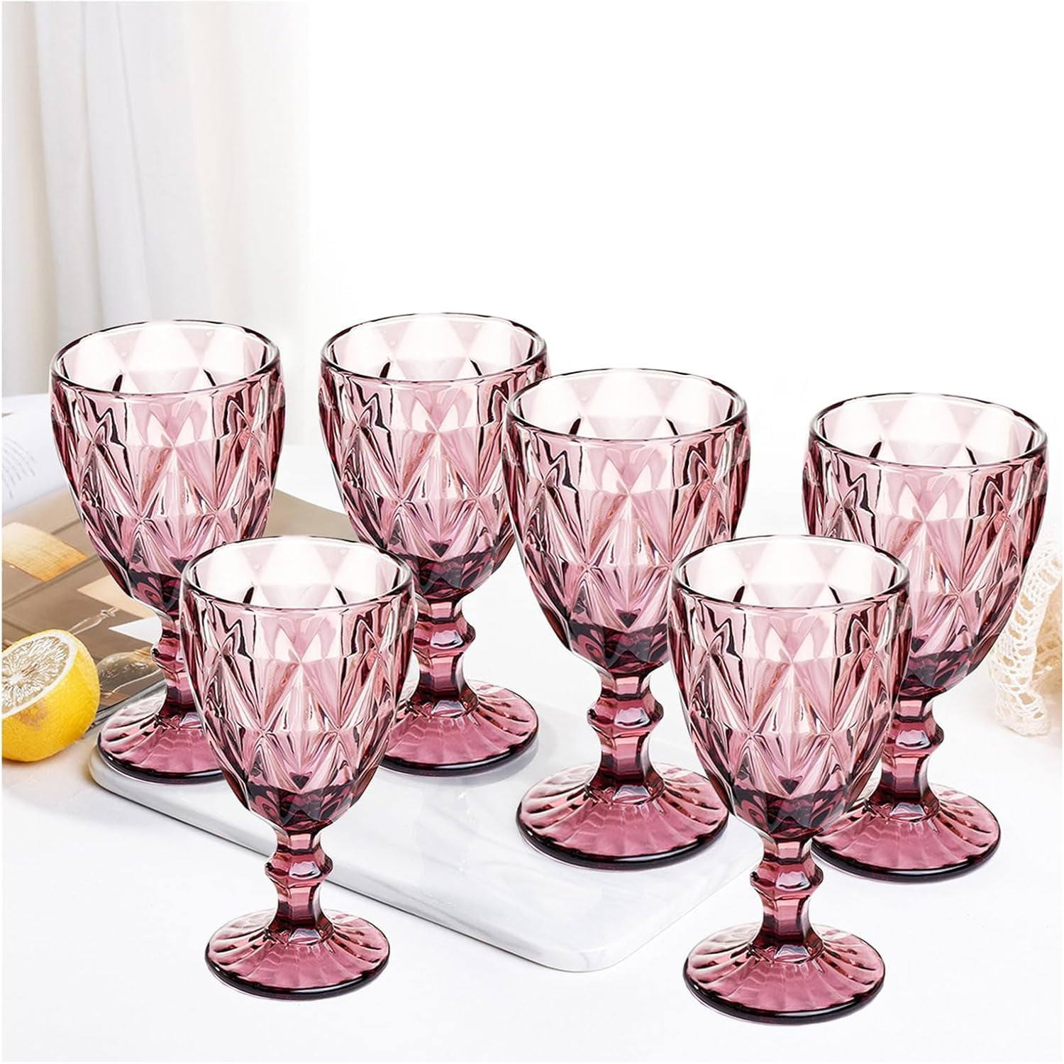 Vintage Wine Glasses Set of 6, Plastic Reusable 12 Ounce Colored Water ...