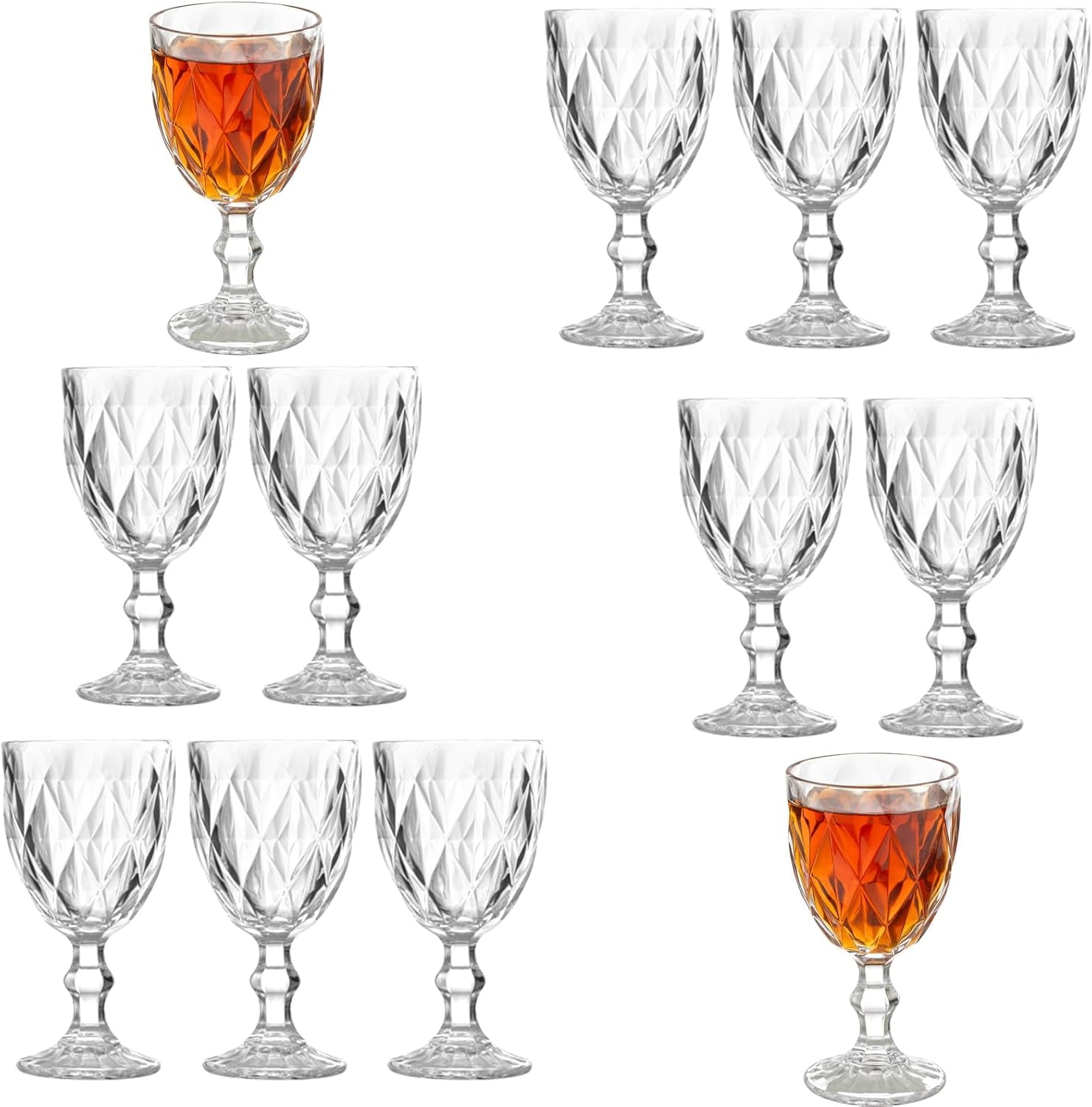 Vintage Wine Glasses Set of 6, Plastic Reusable 12 Ounce Colored Water ...
