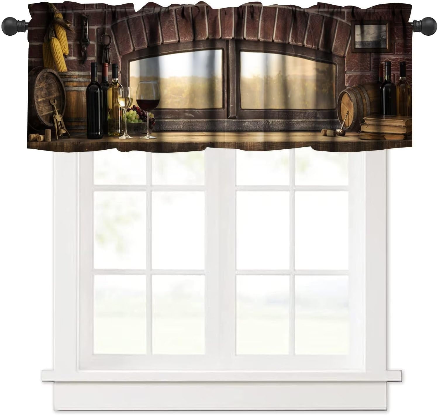 Vintage Wine Kitchen Curtain Valance Fruit Grapes Wine Glass Rustic ...