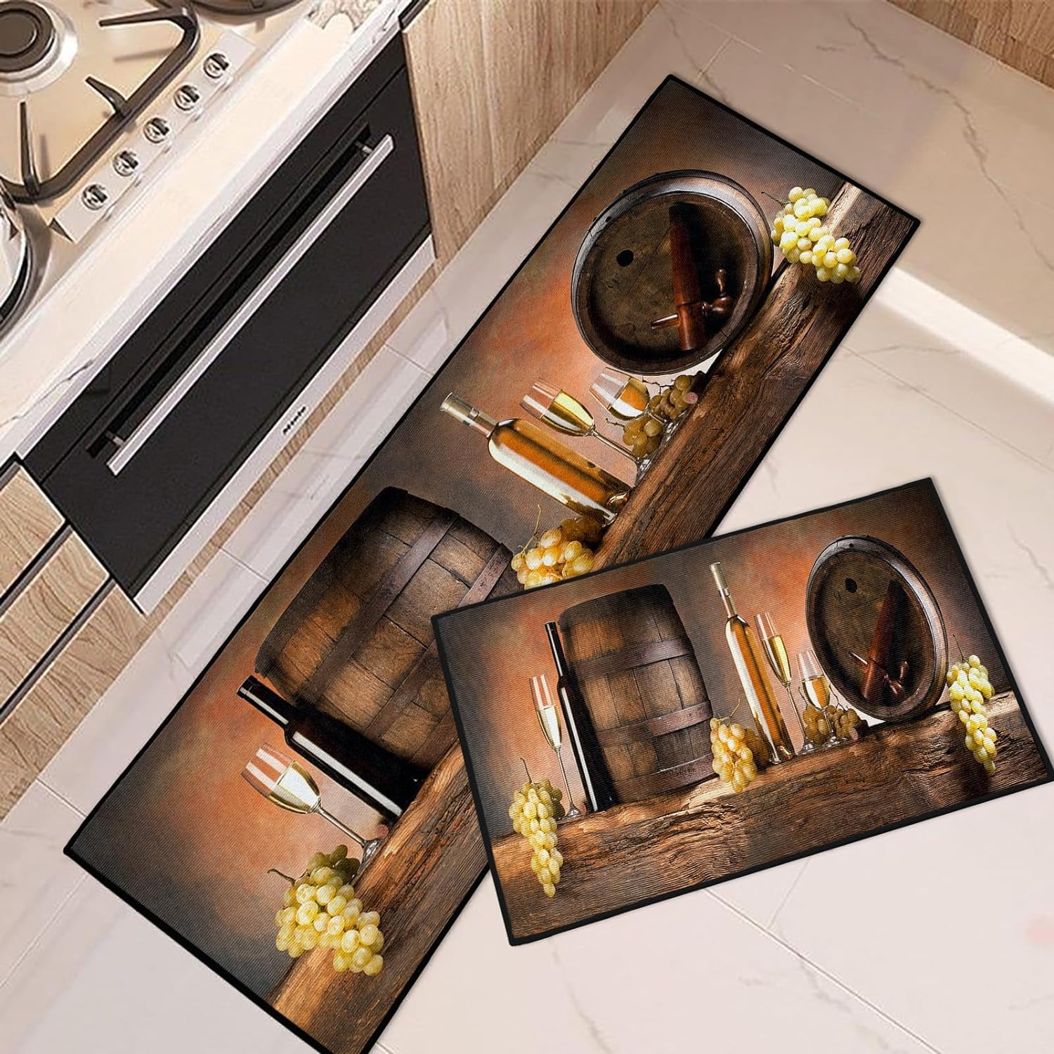 Vintage Wine Kitchen Rugs and Mats Non Skid Washable Set of 2, Grapes ...