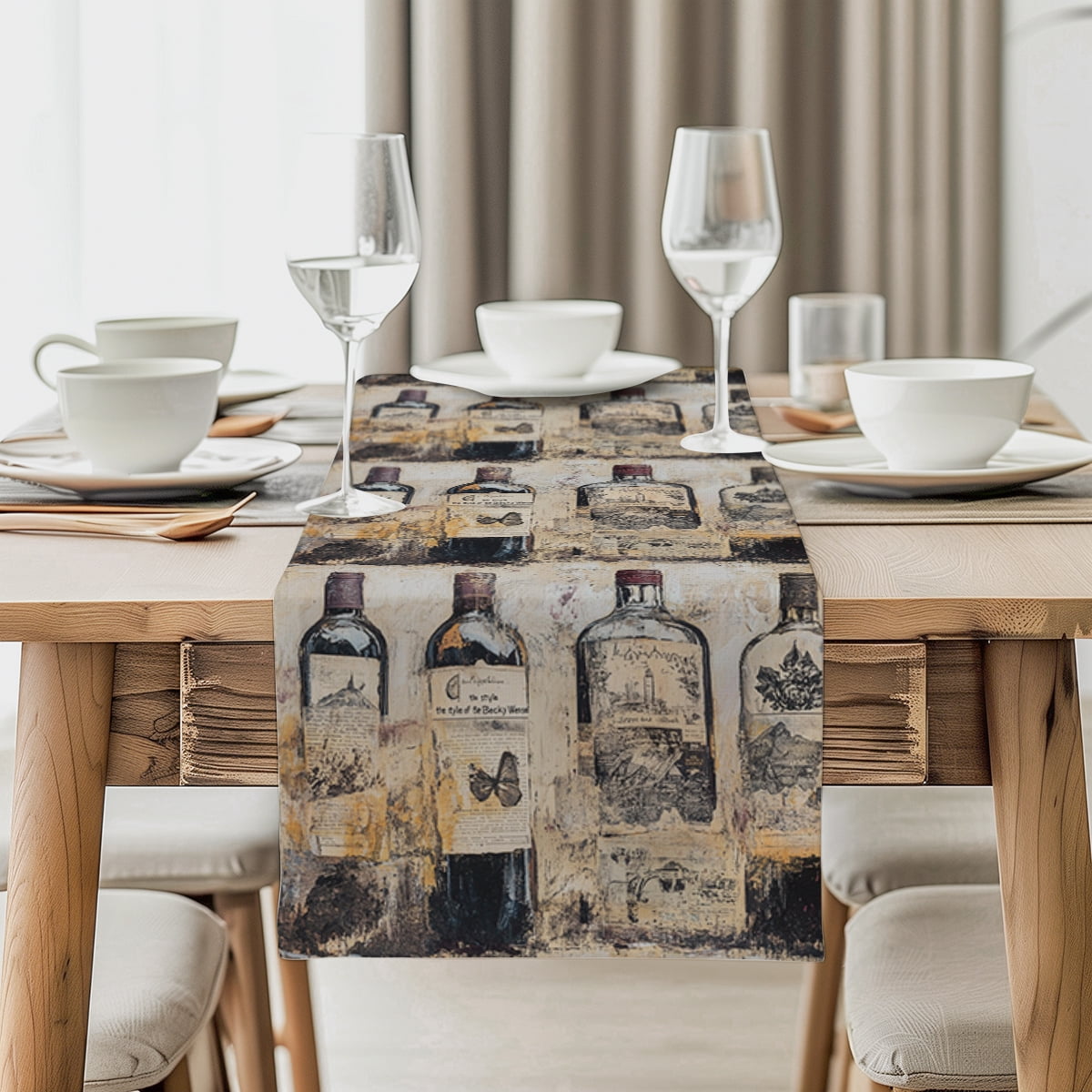 Vintage Wine Old Newspaper Table Runners Washable Dresser Dining Coffee ...