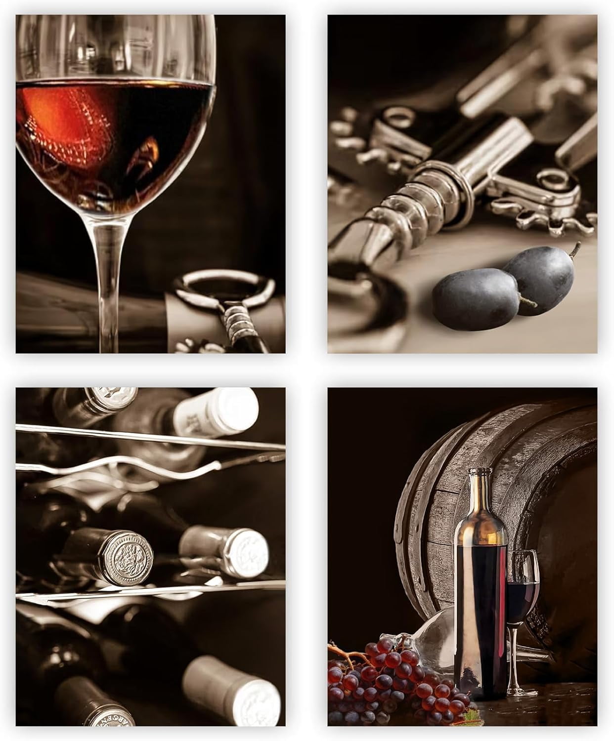Vintage Wine Wall Art for Kitchen Bar Decor, Wine Glass Still Life Wine ...