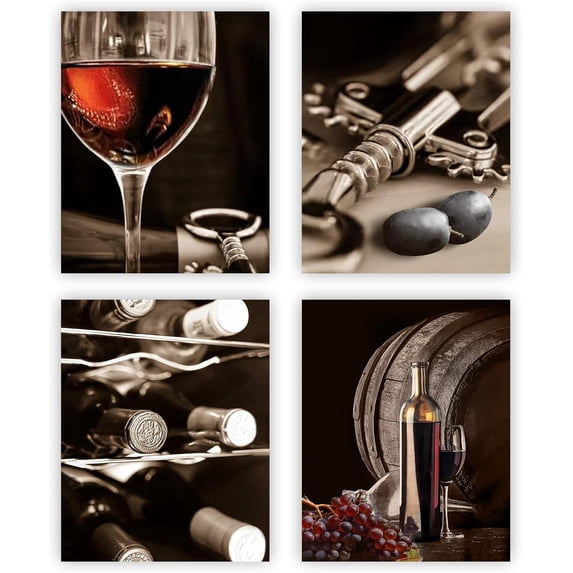 Vintage Wine Wall Art for Kitchen Bar Decor, Wine Glass Still Life Wine ...
