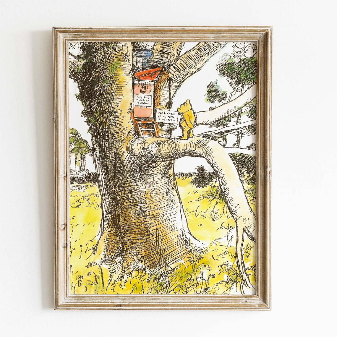 Vintage Winnie The Pooh Illustration, Pooh Tree House Poster, Retro ...