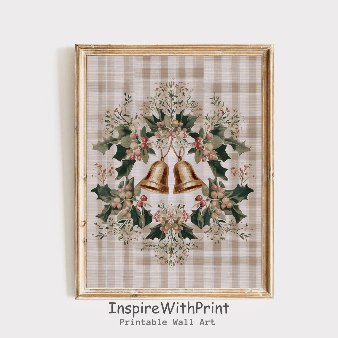 Vintage Winter Bells Poster, Plaid Winter Cozy Art, Jingle Bells ...