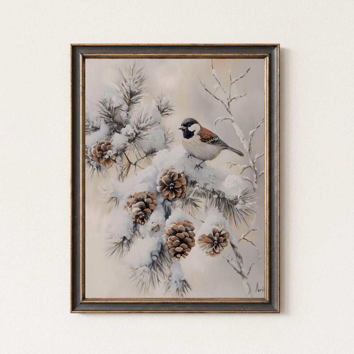 Vintage Winter Bird Poster, Farmhouse Winter Holiday Art, Moody Winter ...