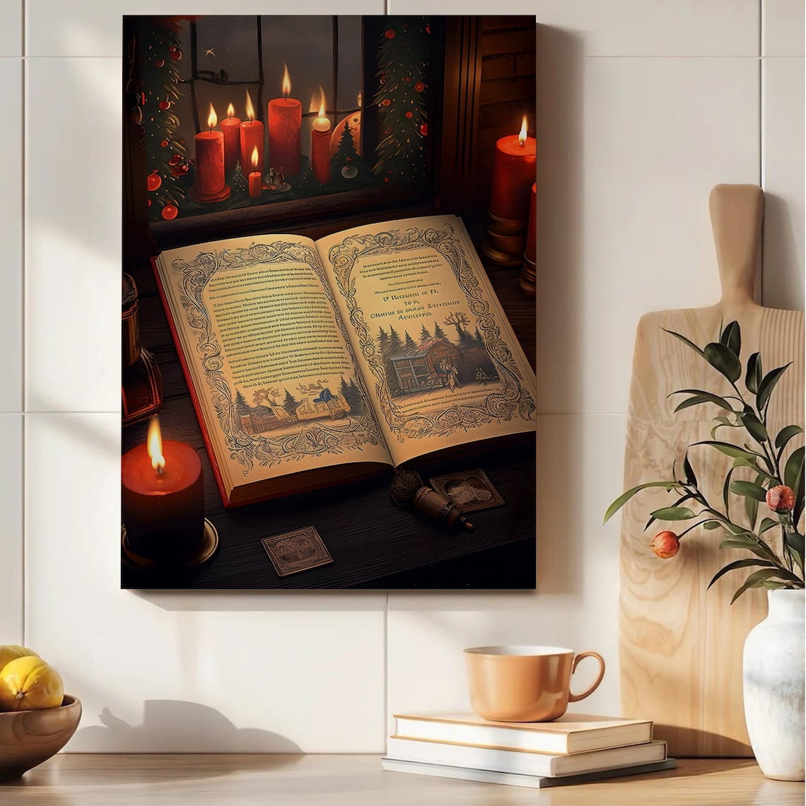 Vintage Winter Book Poster Cozy Reading Scene UNFRAMED Poster, Wall Art ...