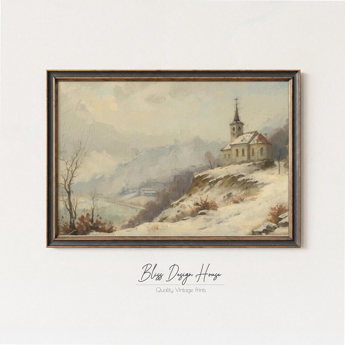 Vintage Winter Church Landscape Poster Wall Art Printable Art ...