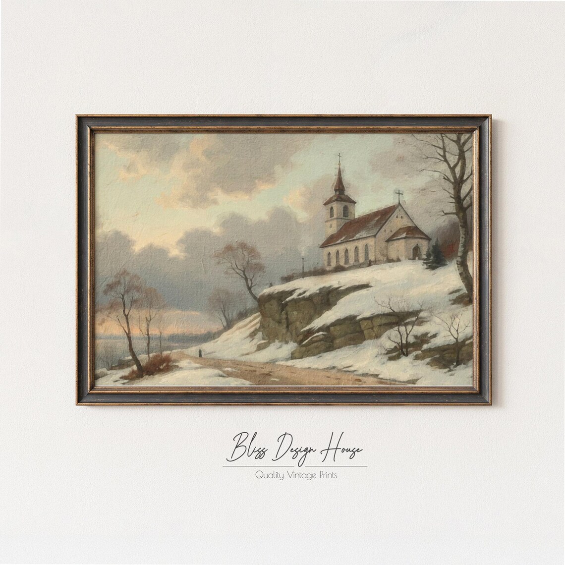 Vintage Winter Church Landscape Poster Wall Art Printable Art ...