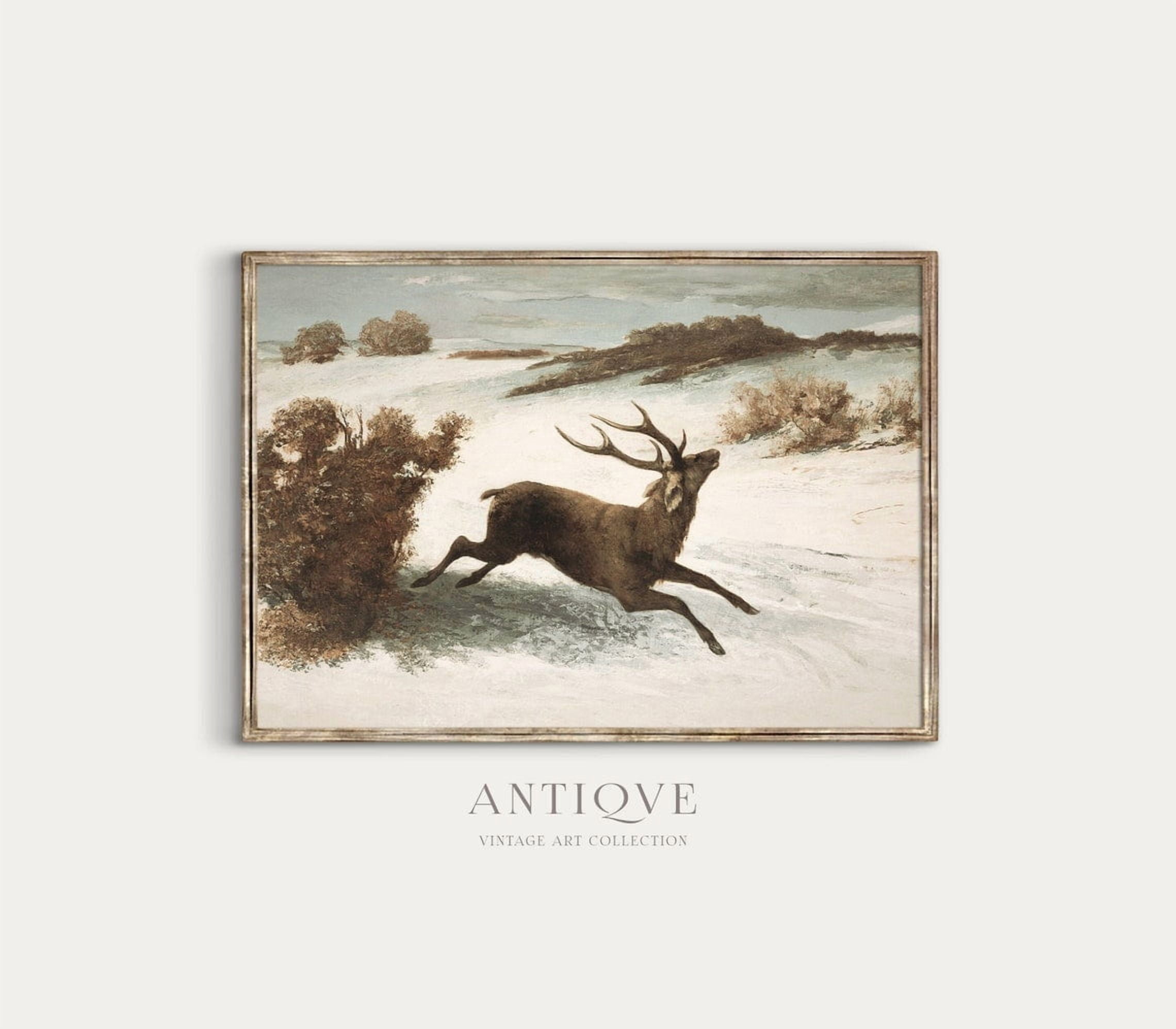Vintage Winter Deersnowy Landscape Wall Art, , 228 UNFRAMED Poster ...