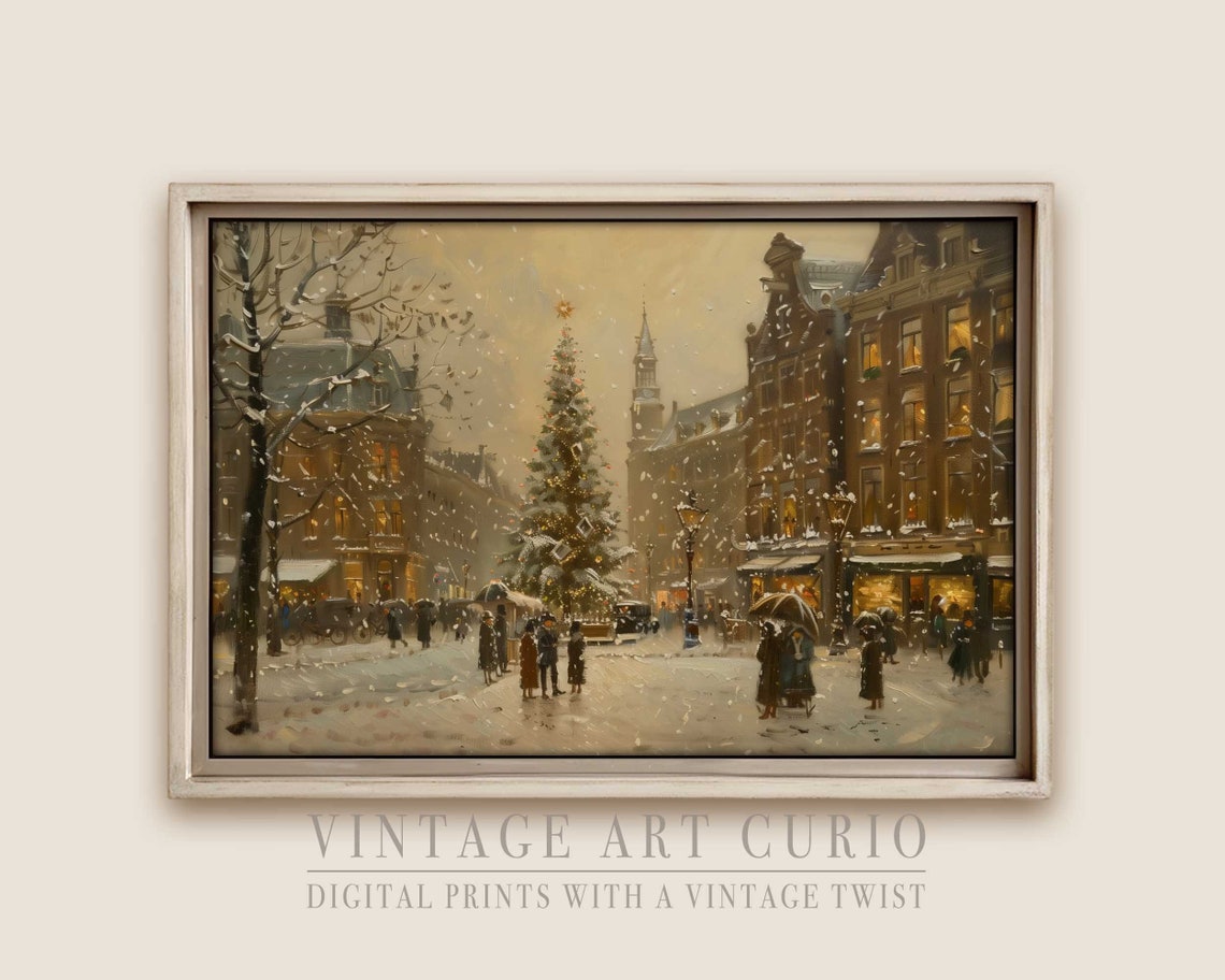 Vintage Winter Dutch Amsterdam City Wall Art Print, Rustic Farmhouse ...
