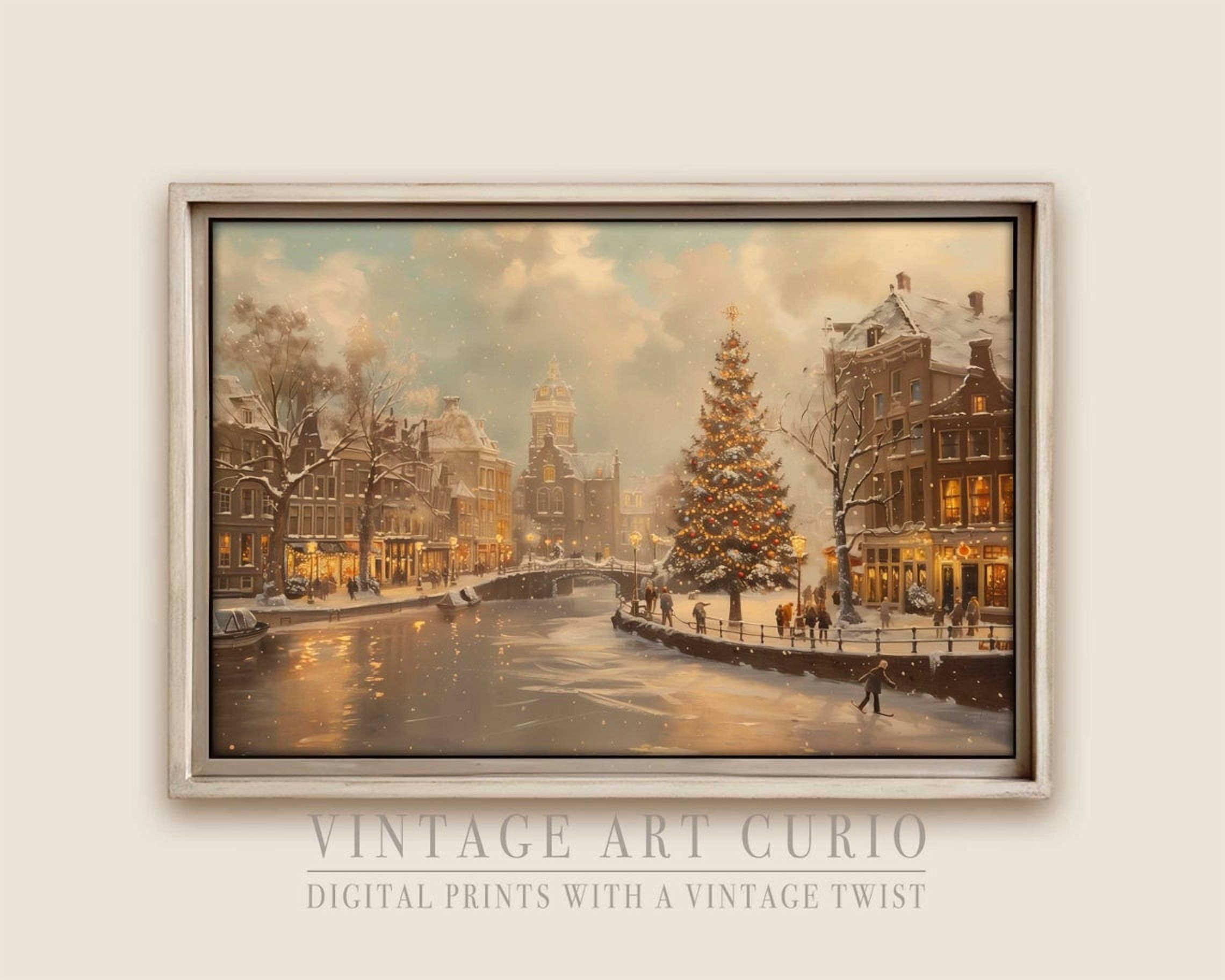 Vintage Winter Dutch Amsterdam City Wall Art Print, Rustic Scenery ...