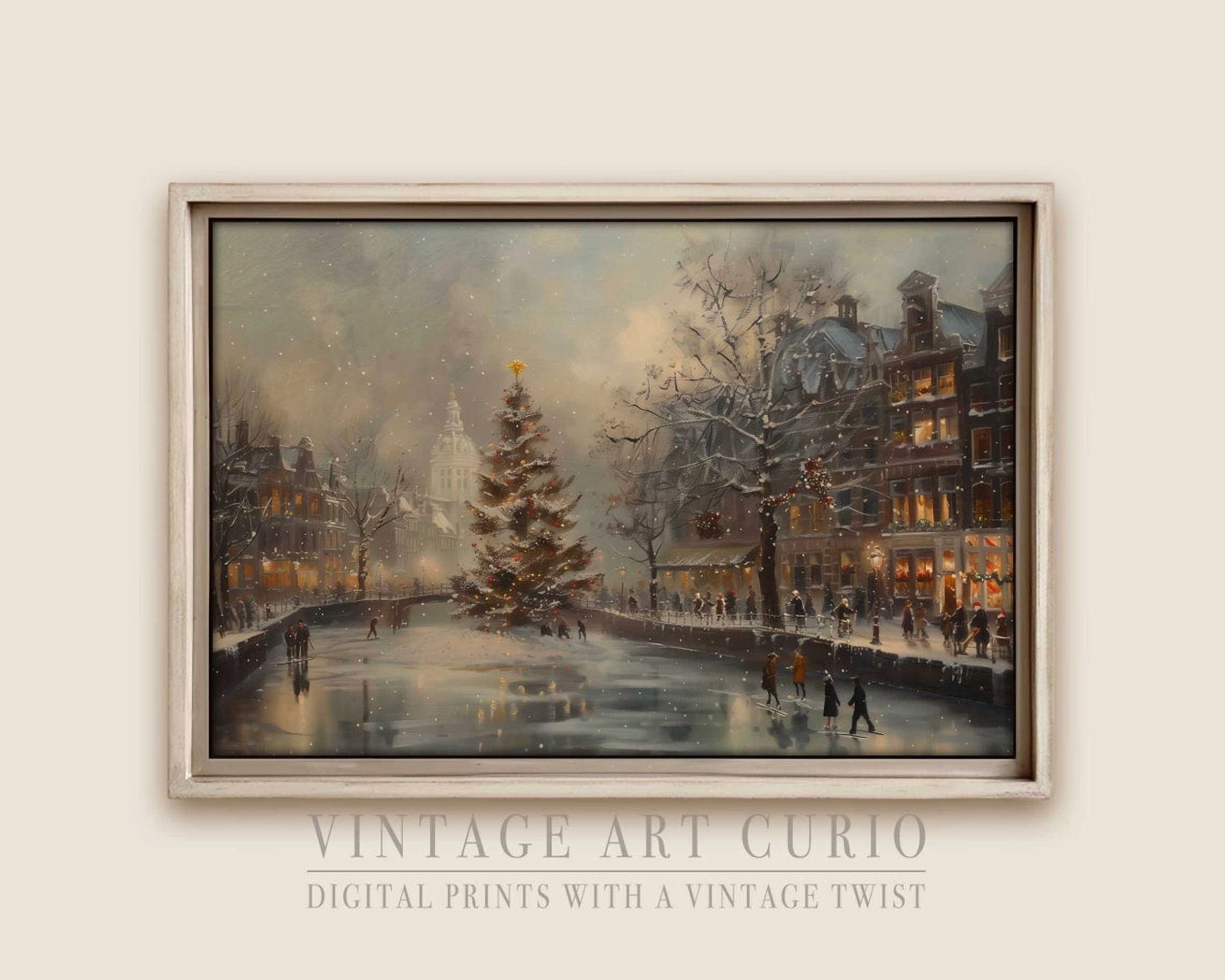 Vintage Winter Dutch Amsterdam City Wall Art Print, Rustic Scenery ...