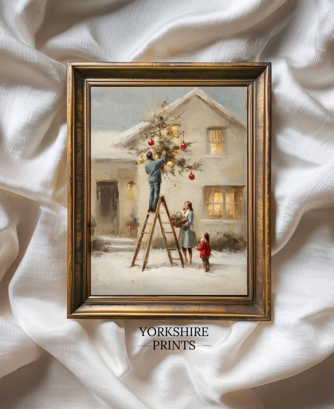 Vintage Winter Family Print, Wall Art, Nostalgic Winter Scene, Tree ...