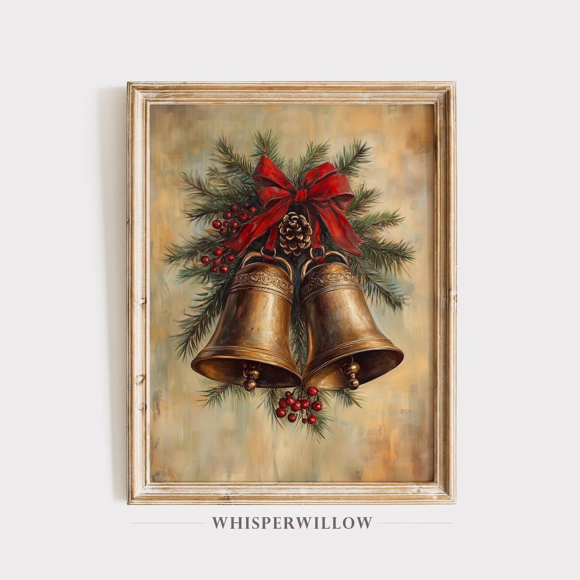 Vintage Winter Holiday Bells and Holly, Antique Style Holiday Wall Art ...