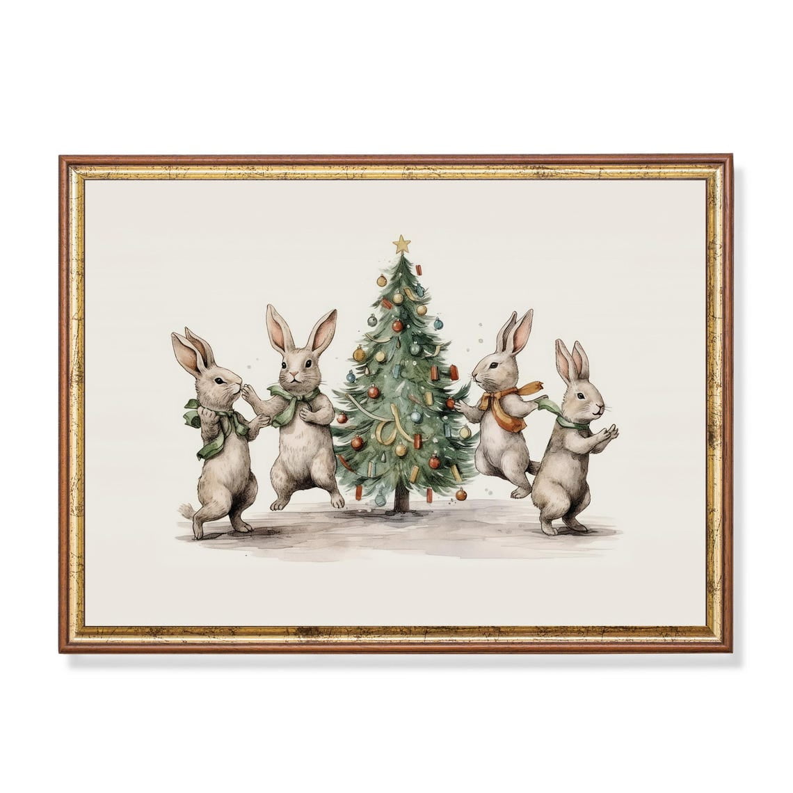 Vintage Winter Holiday Bunny Poster Woodland Rabbits Dancing, Cozy ...