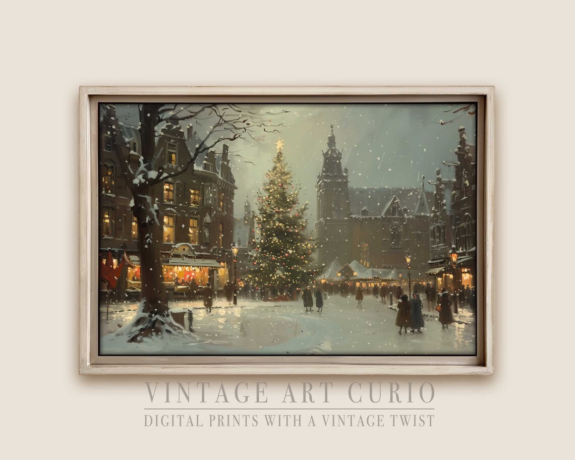Vintage Winter Holiday Dutch Amsterdam City Wall Art Print, Rustic ...