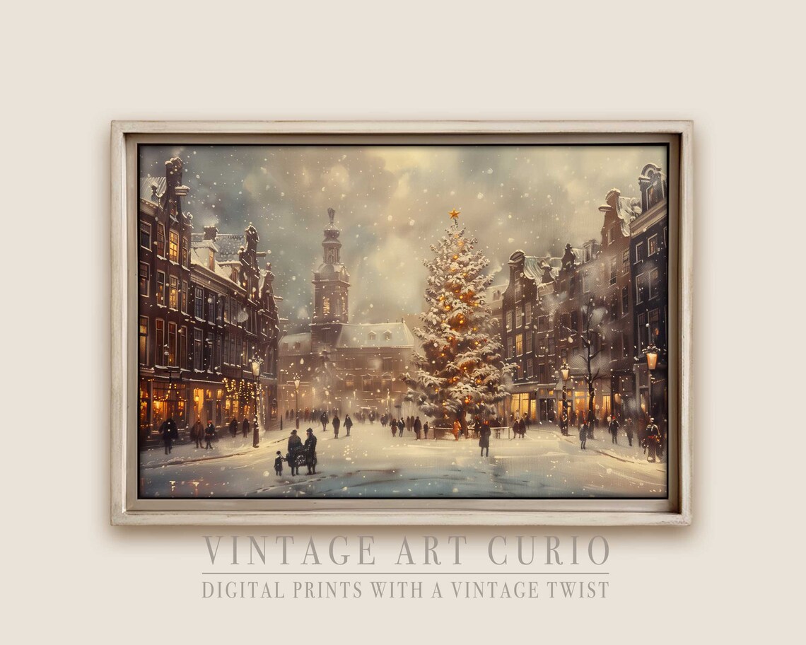Vintage Winter Holiday Dutch Amsterdam City Wall Art Print, Rustic ...