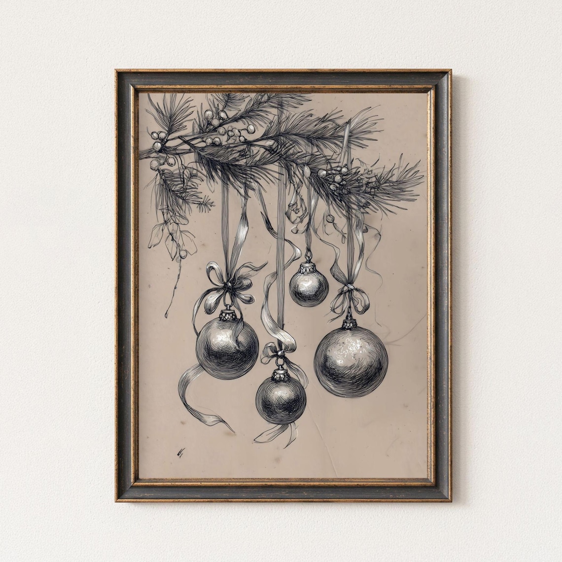 Vintage Winter Holiday Ornaments Sketch Poster, Winter Holiday Bauble ...