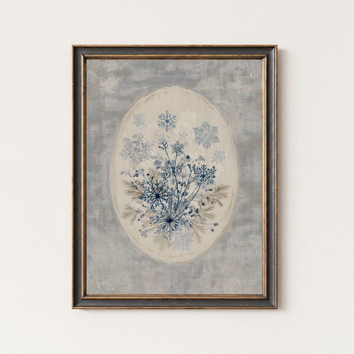 Vintage Winter Holiday Snow Print, Moody Winter Holiday Floral Art ...