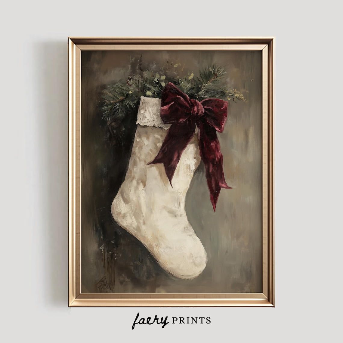 Vintage Winter Holiday Stocking Poster, Rustic Burgundy Holiday Art ...