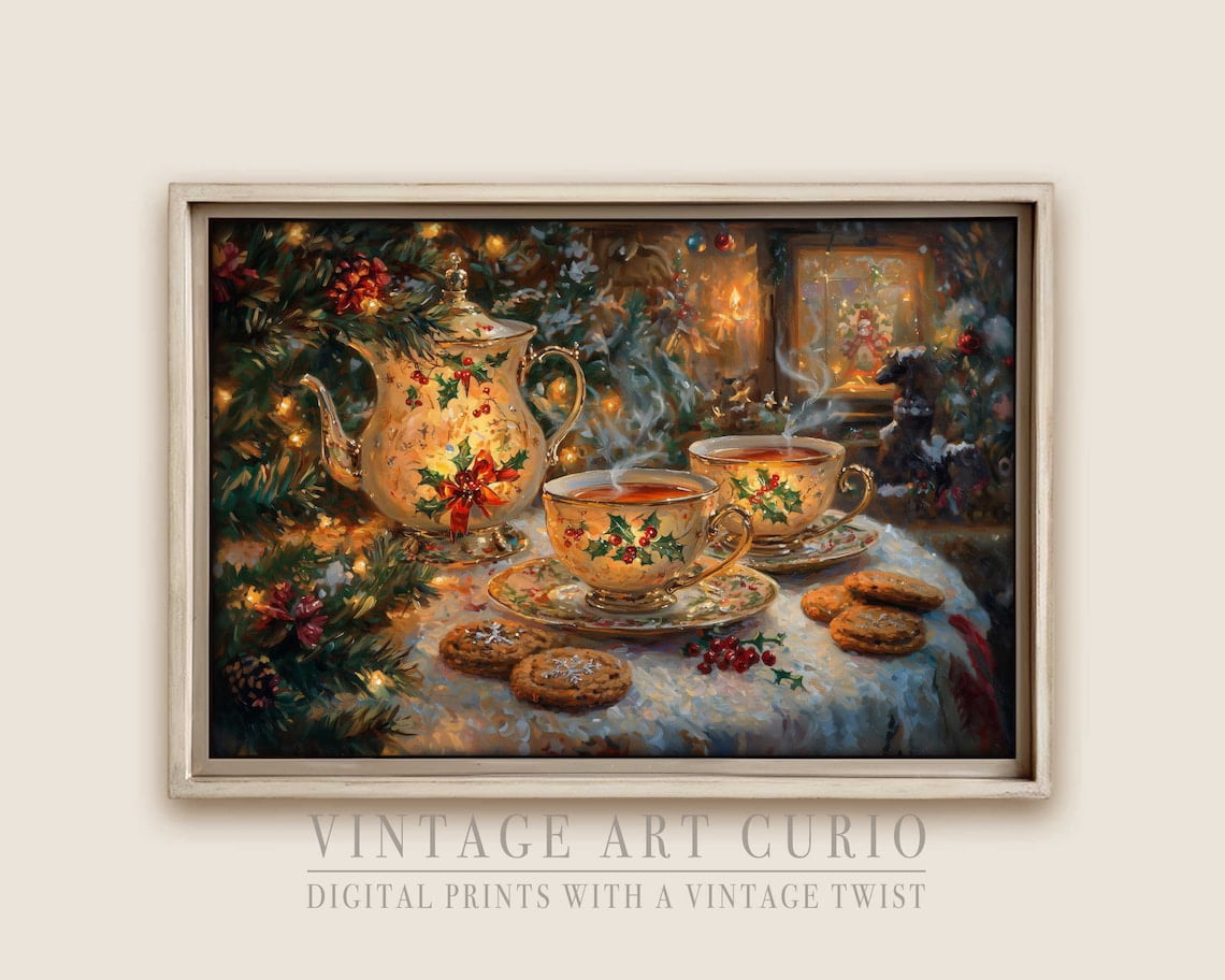 Vintage Winter Hot Tea Wall Art Print, Retro Hot Tea, Cozy Cottagecore ...
