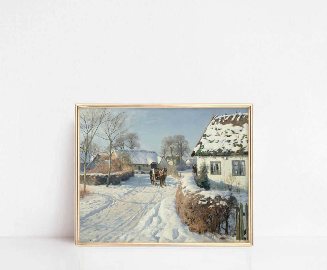 Vintage Winter Landscape Poster Farmhouse Decor Wall Art Snowy Rustic ...