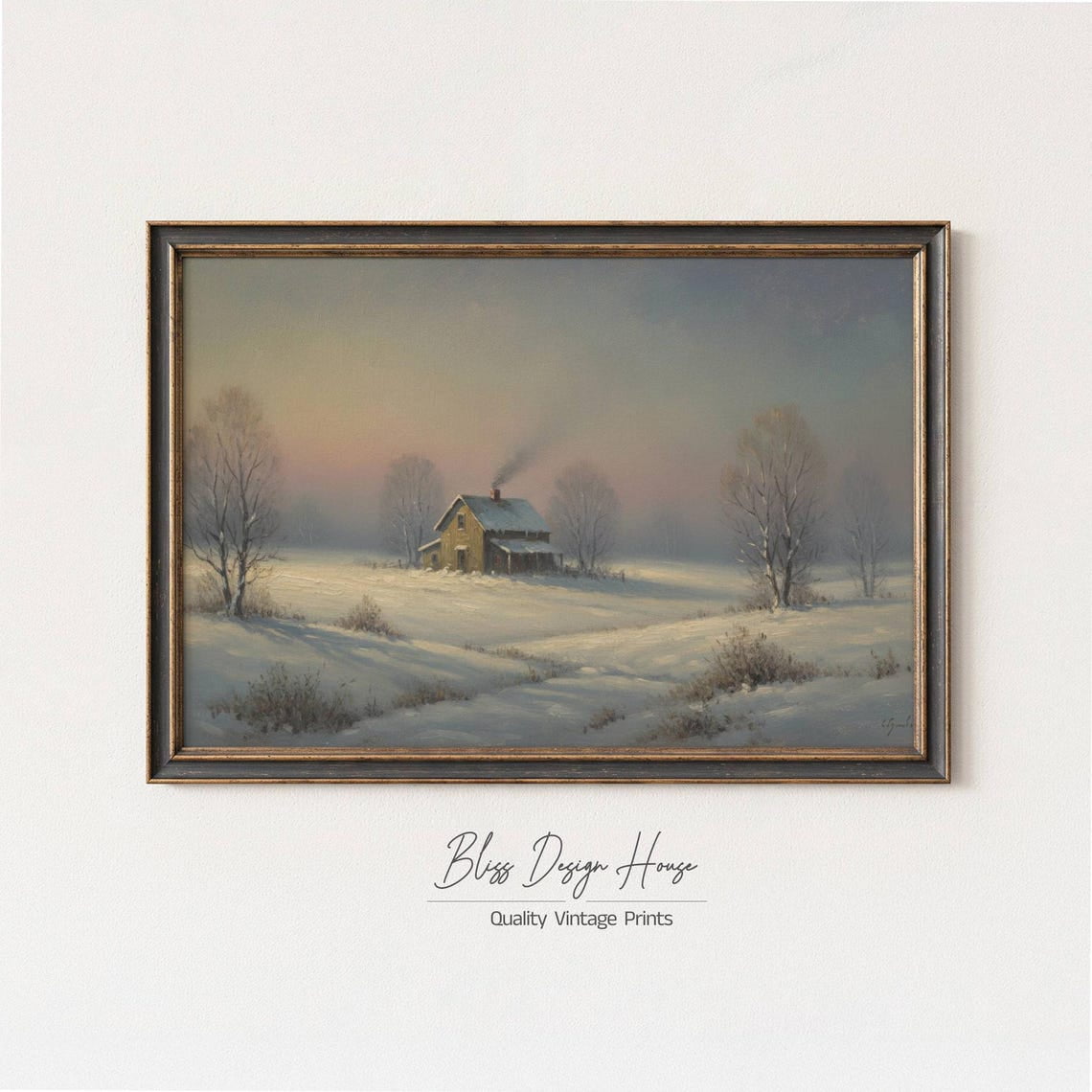 Vintage Winter Landscape Poster Wall Art Snowy Countryside Print Rustic ...