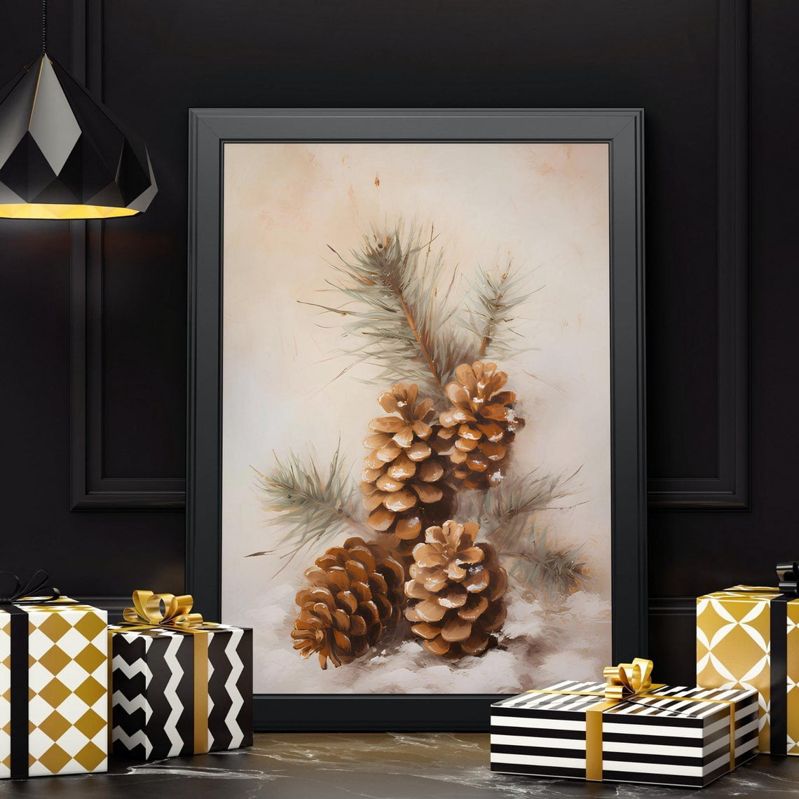 Vintage Winter Pine Cones Wall Art, Rustic Pine Cones, Wall Decor ...