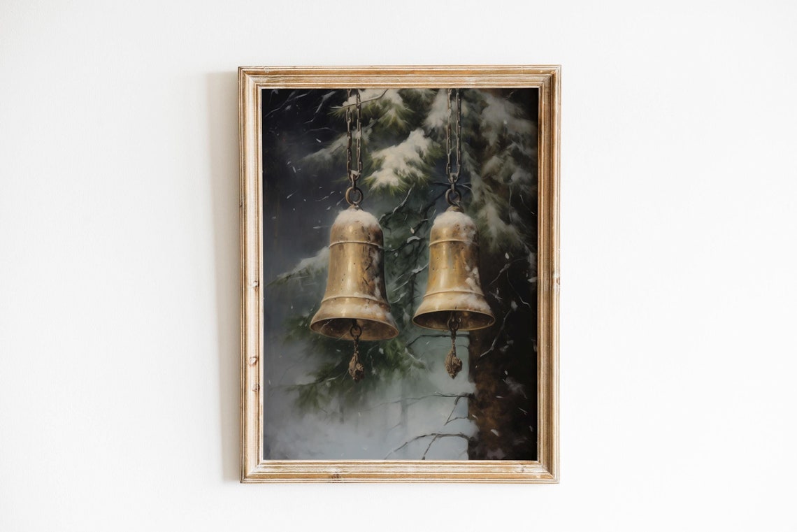 Vintage Winter Poster Moody Winter Bells Winter Wall Art Winter Brass ...