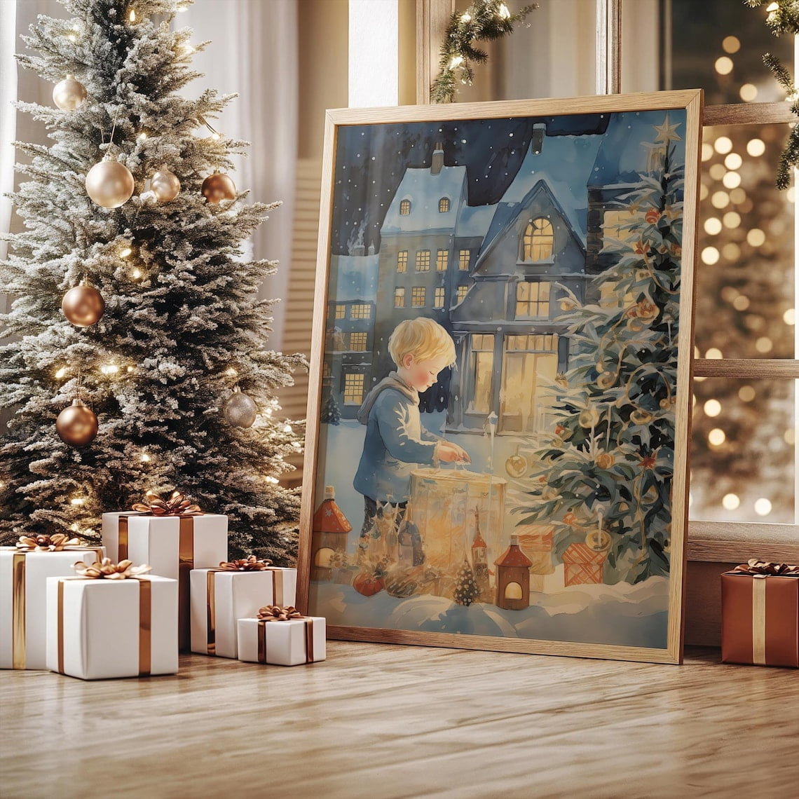 Vintage Winter Poster, Nostalgic Festive Tree Wall Art, Cozy Seasonal ...