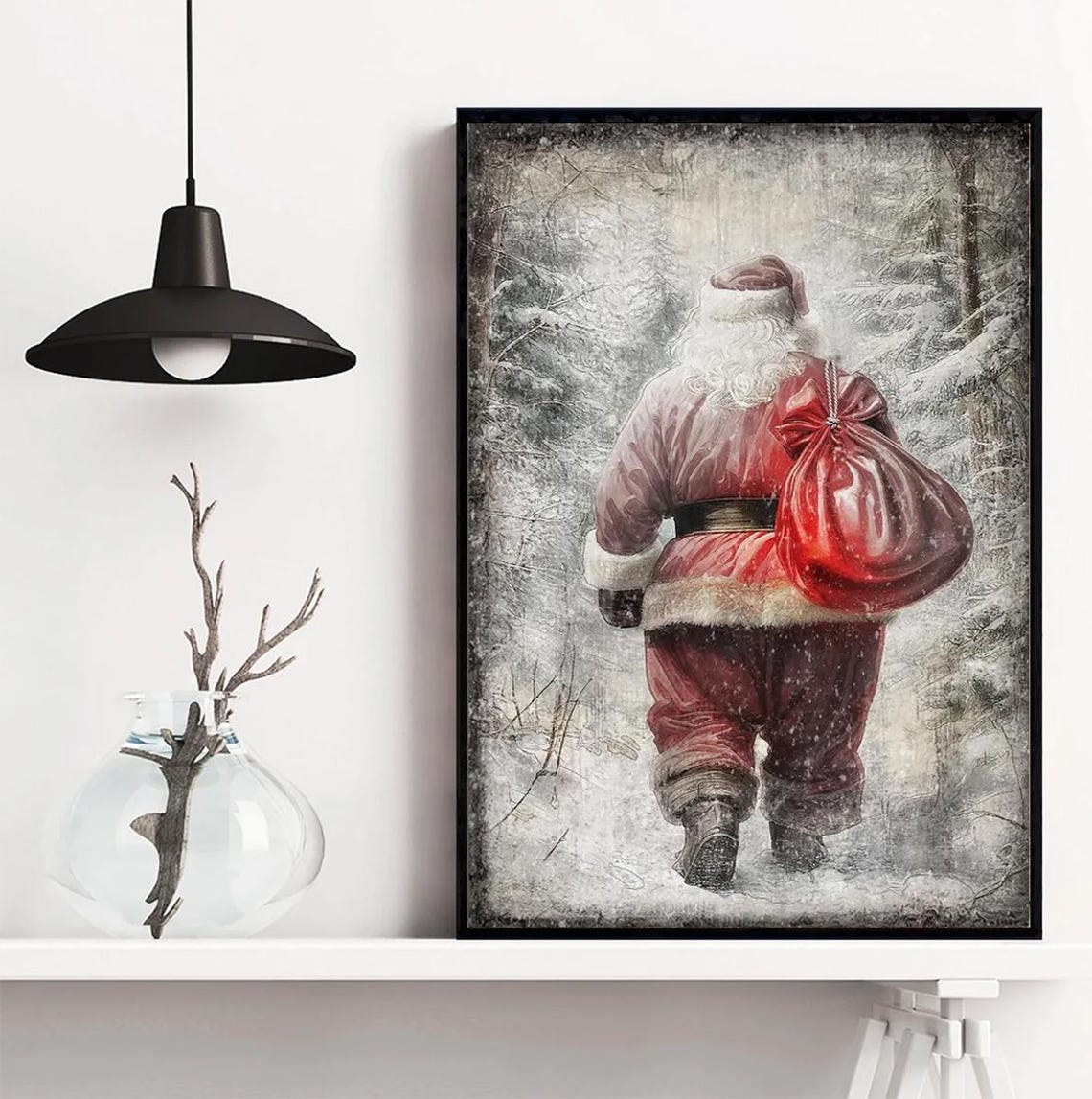 Vintage Winter Santa Claus Wall Art, Rustic Santa Claus Poster Decor ...