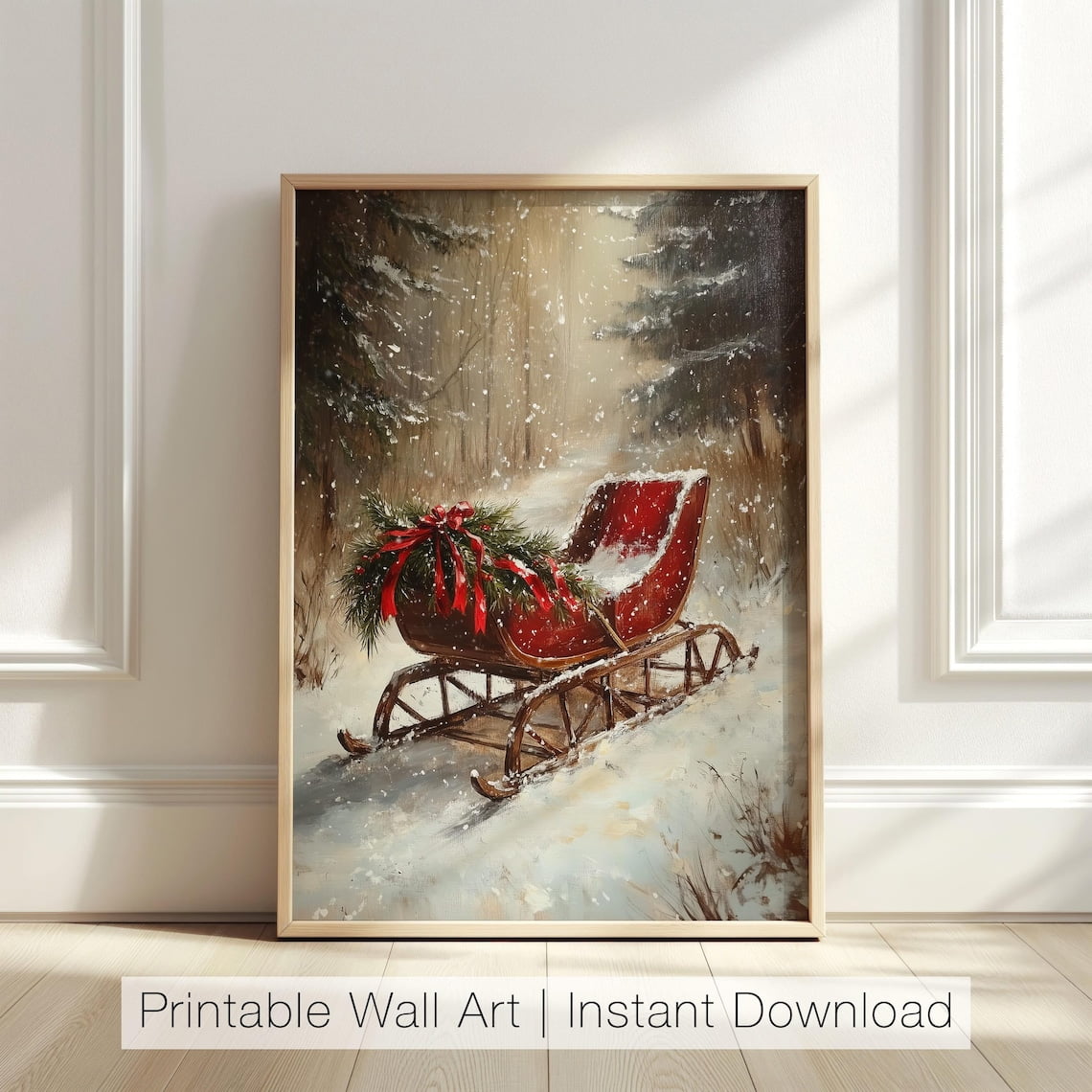 Vintage Winter Sleigh Poster, Rustic Scene, Classic Winter Wall Art For ...