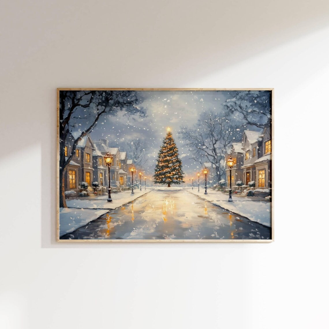 Vintage Winter Tree Wall Art, Village Tree Lighting Print Poster ...