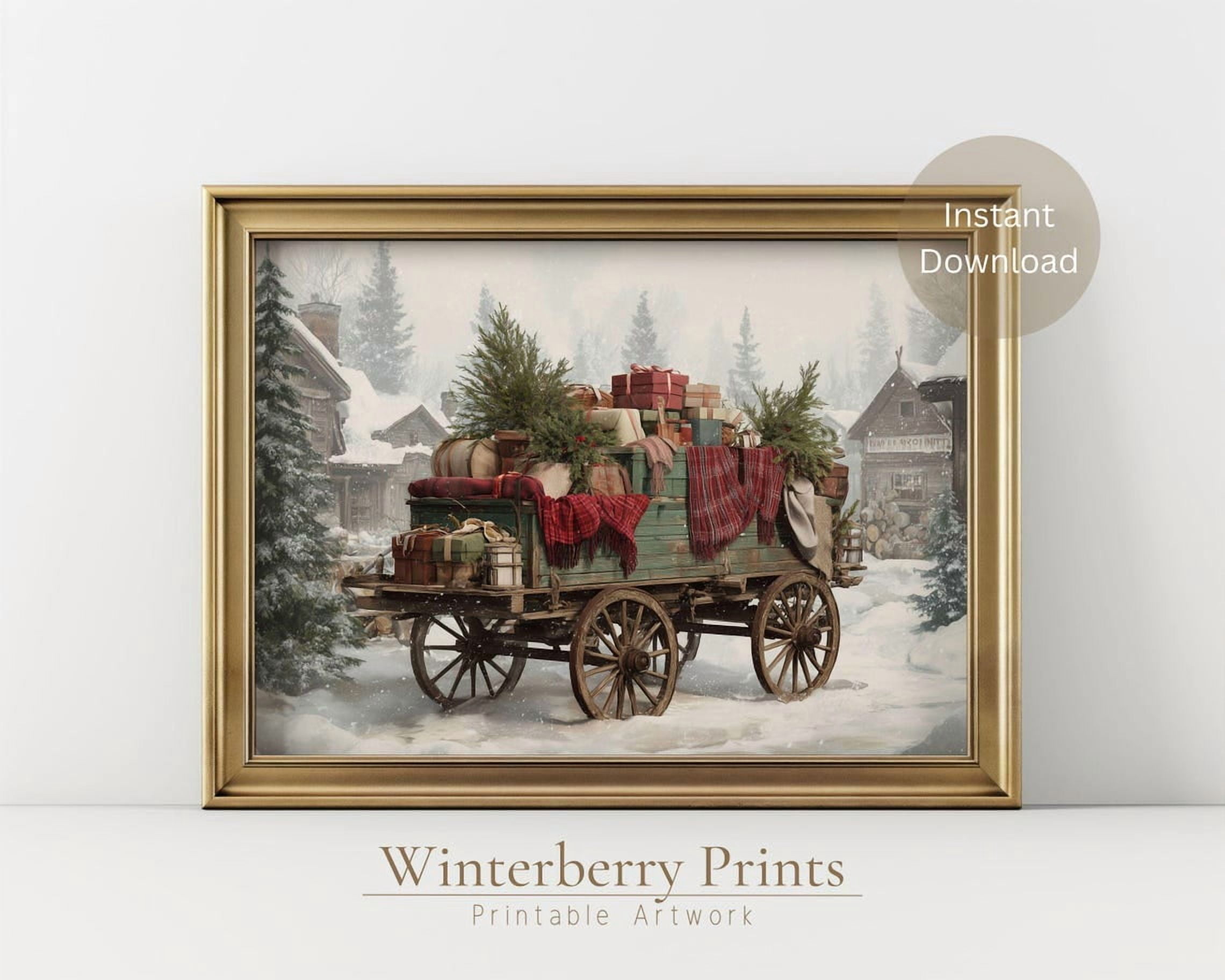 Vintage Winter Wagon Print, Rustic UNFRAMED Poster, Wall Art for Decor ...