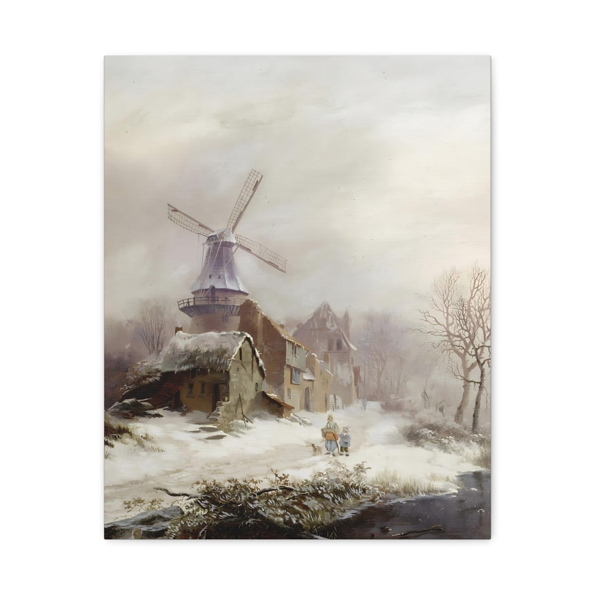 Vintage Winter Windmill Wall Art Print, Landscape Decor - Walmart.com