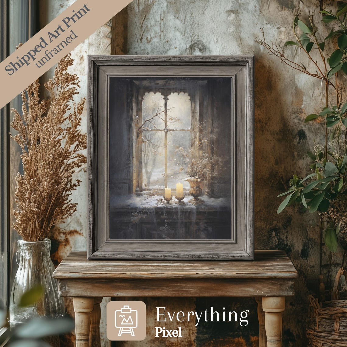 Vintage Winter Window Print Poster Snowy Abandoned House Still Life ...