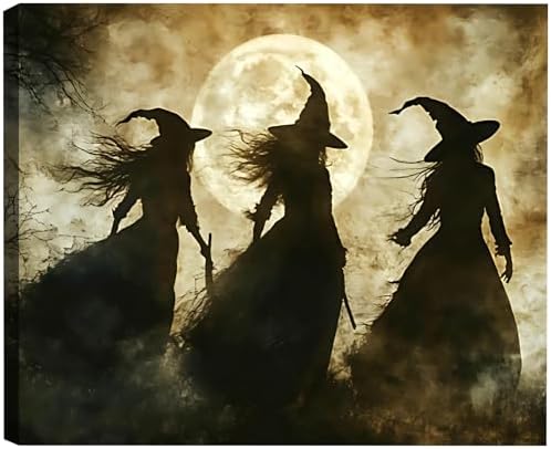 Vintage Witch Canvas Wall Art Prints 8x12inch, 3 Witches Full Moon ...