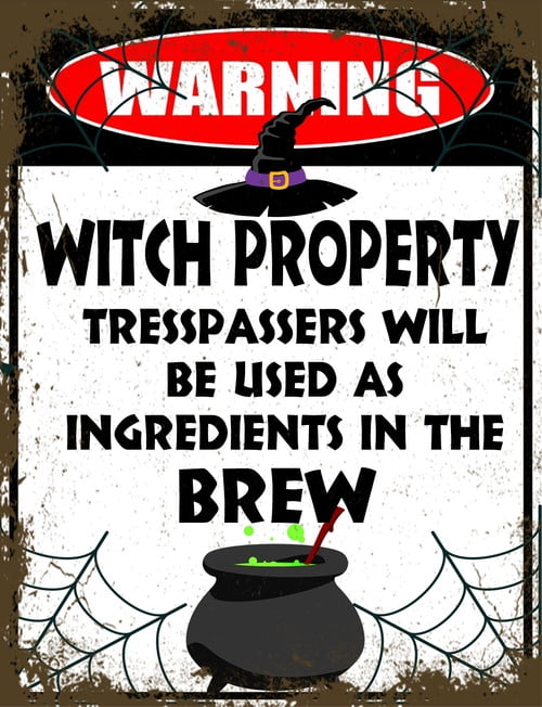 Vintage Witch Property Sign, Halloween Witch Sign, Funny Halloween ...