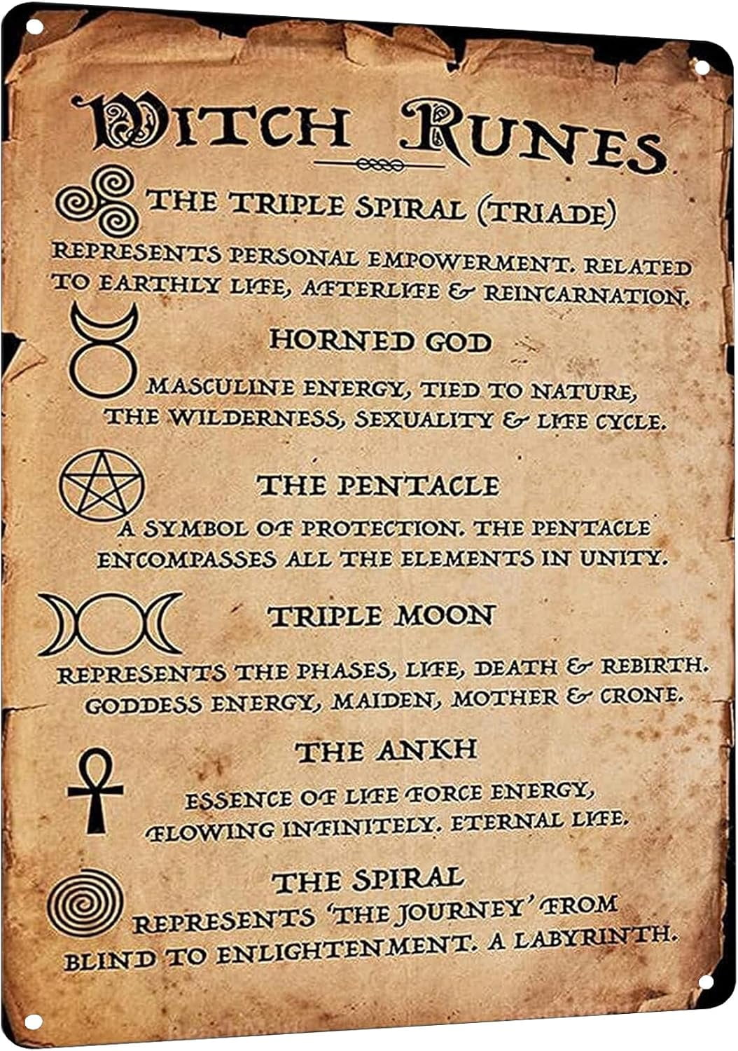 Vintage Witch Runes Metal Sign - Witchcraft Art Tin Poster for Home ...