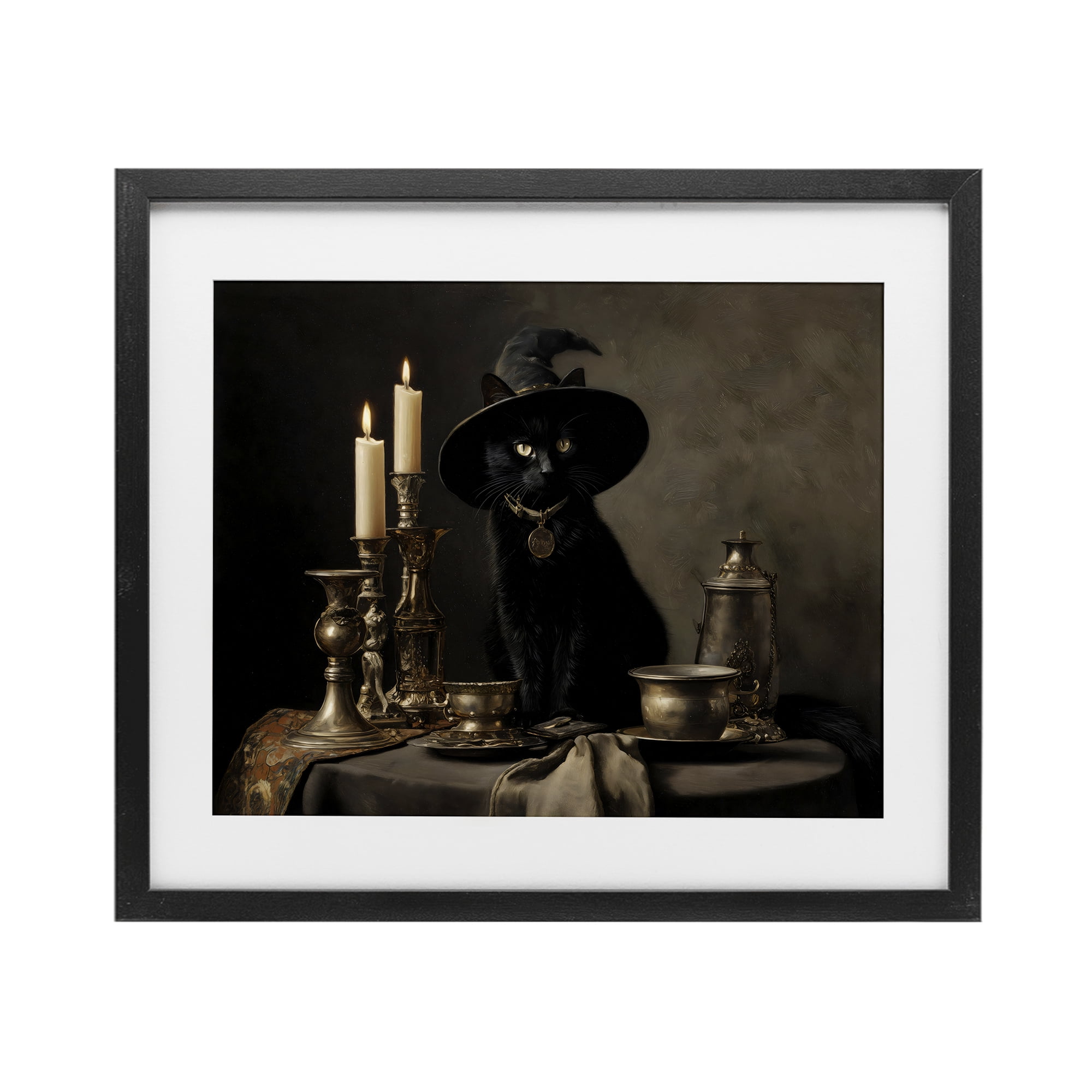 Vintage Witchy Black Cat Black Framed Print Under Glass, design by ...