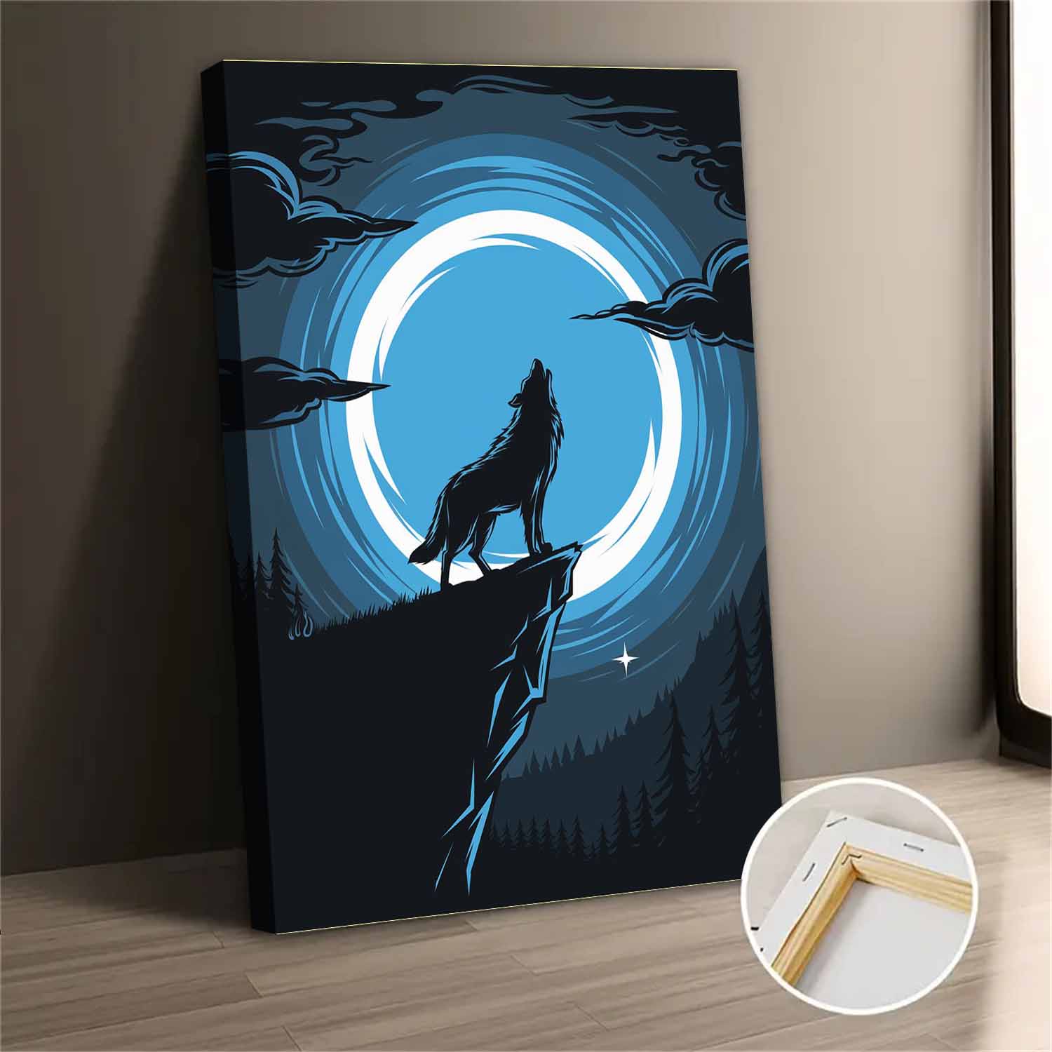 Vintage Wolf Howling At Moon Canvas Wall Art Print for Bedroom Living ...
