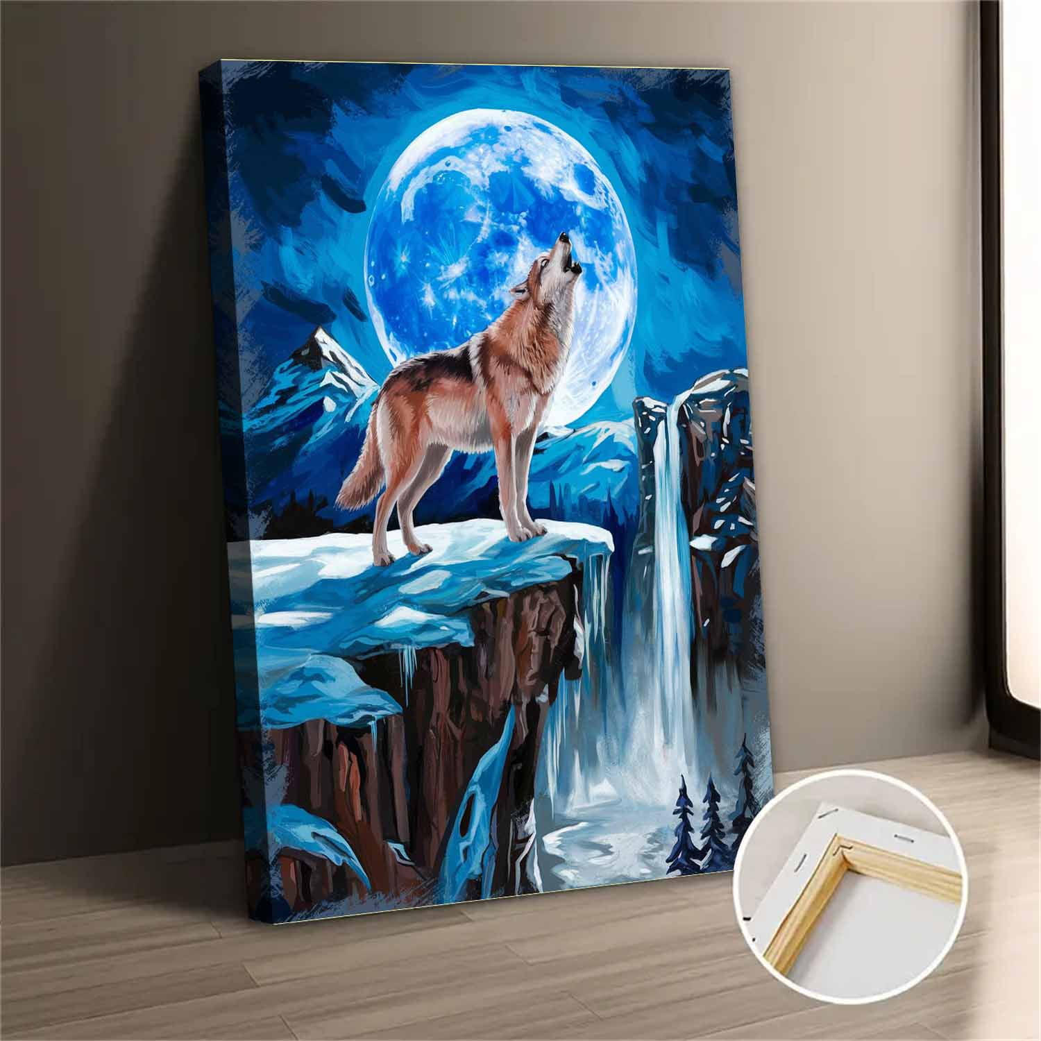 Vintage Wolf Howling at Moon Canvas Wall Art for Bedroom Living Room ...