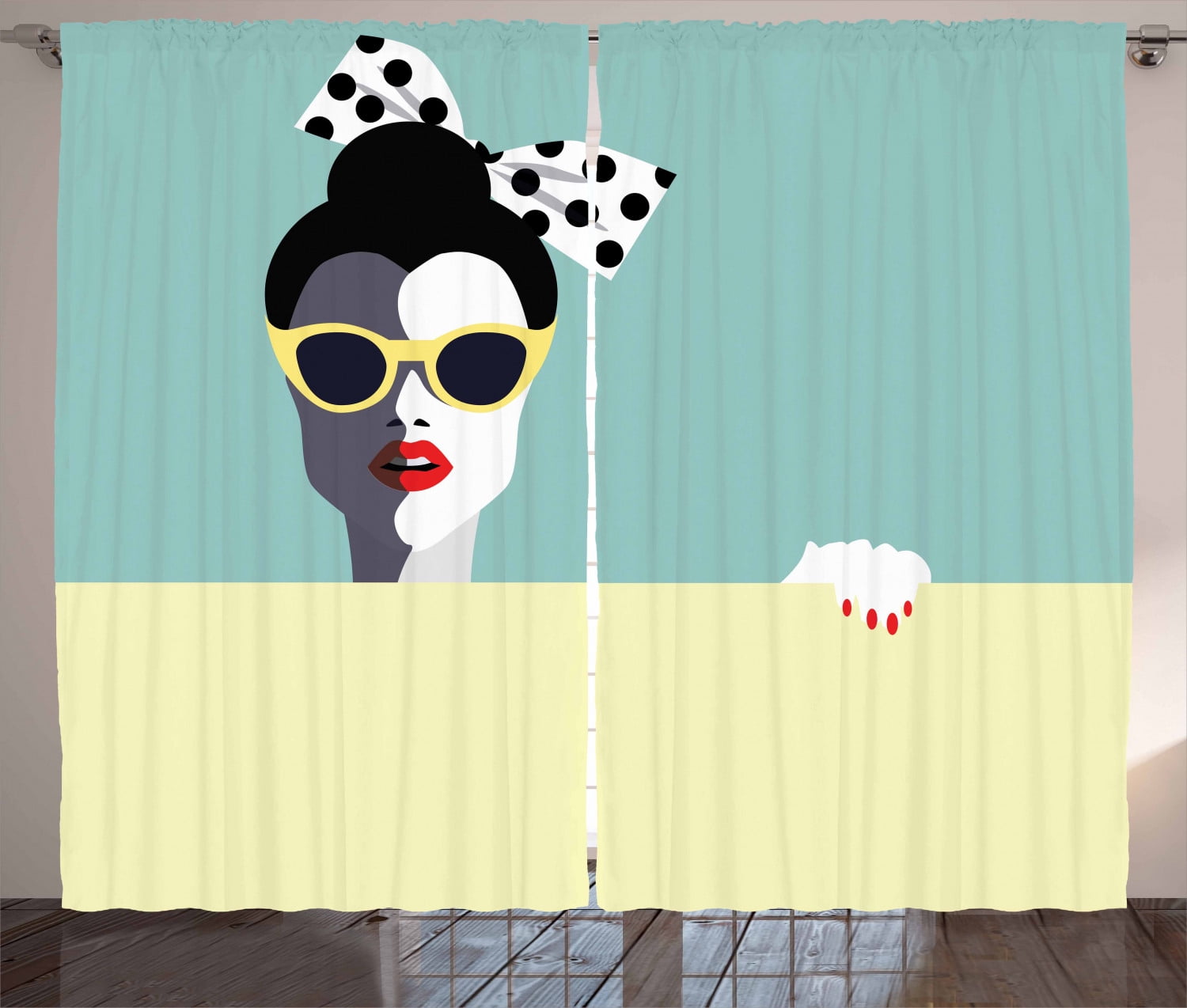 Ambesonne Girls Curtains 2 Panel Set, Retro Pop Art Young Woman, 108" x ...