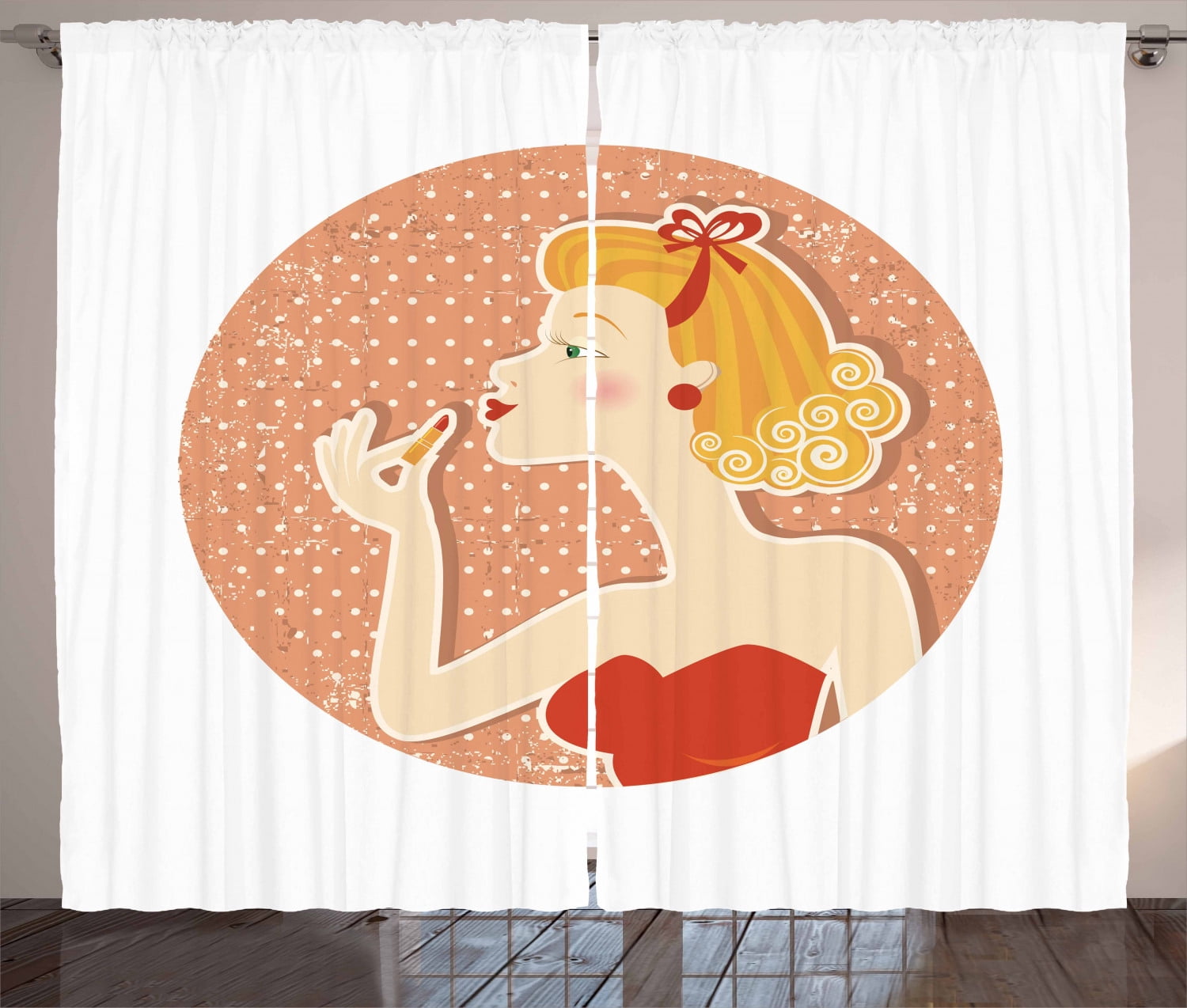 Ambesonne Vintage Woman Curtains 2 Panel Set, Pin up Female, 108" x 63 ...