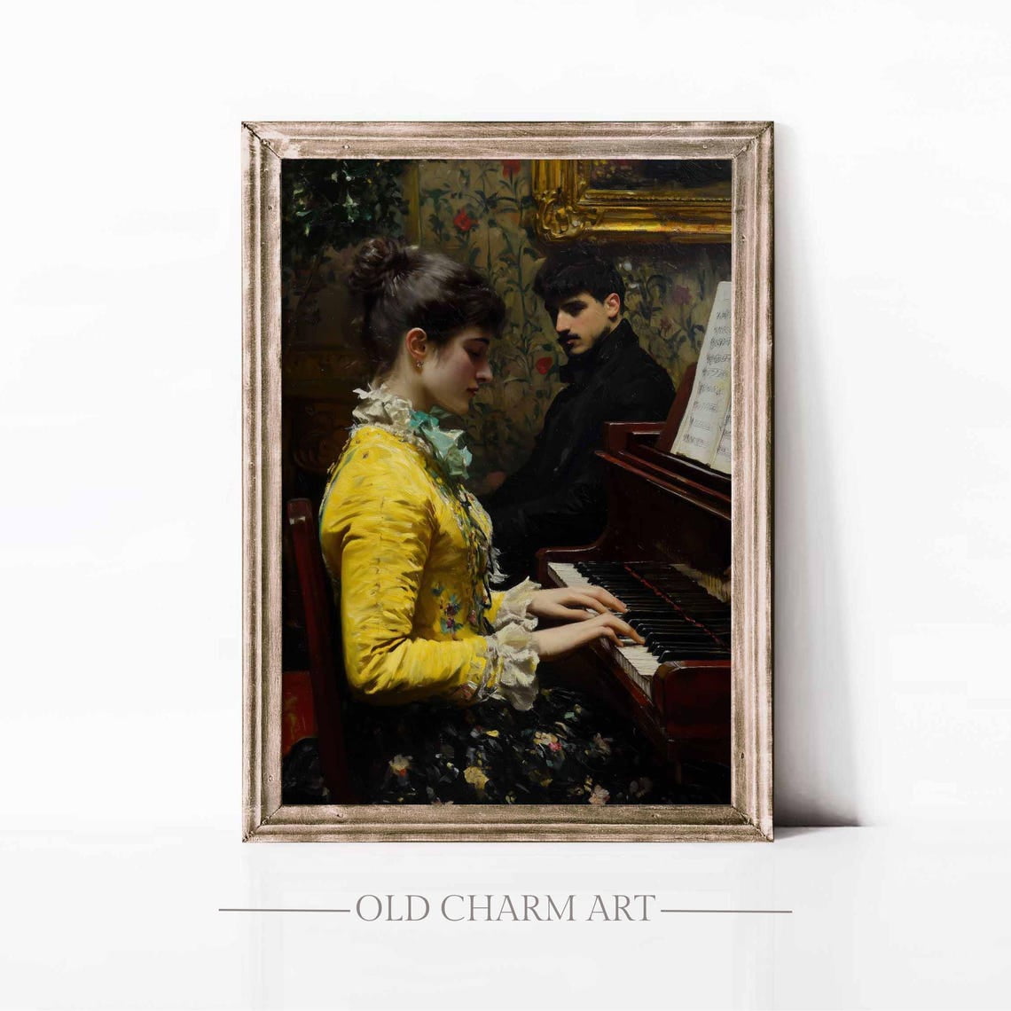 Vintage Woman Portrait Poster: Woman Playing Piano, Cottagecore Wall ...