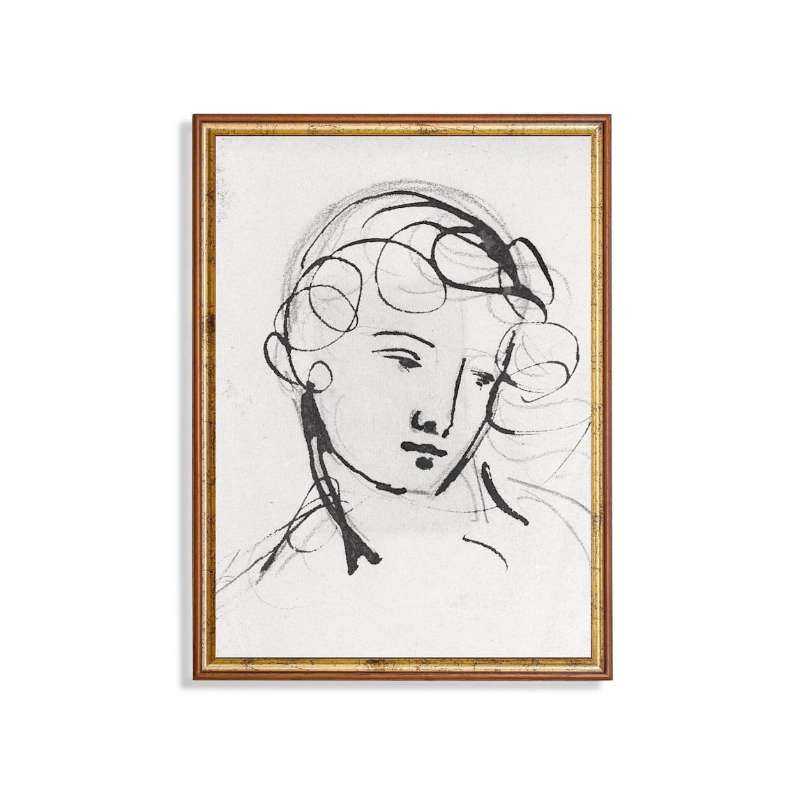 Vintage Woman Portrait Sketch Art Poster Antique Neutral Line Drawing ...