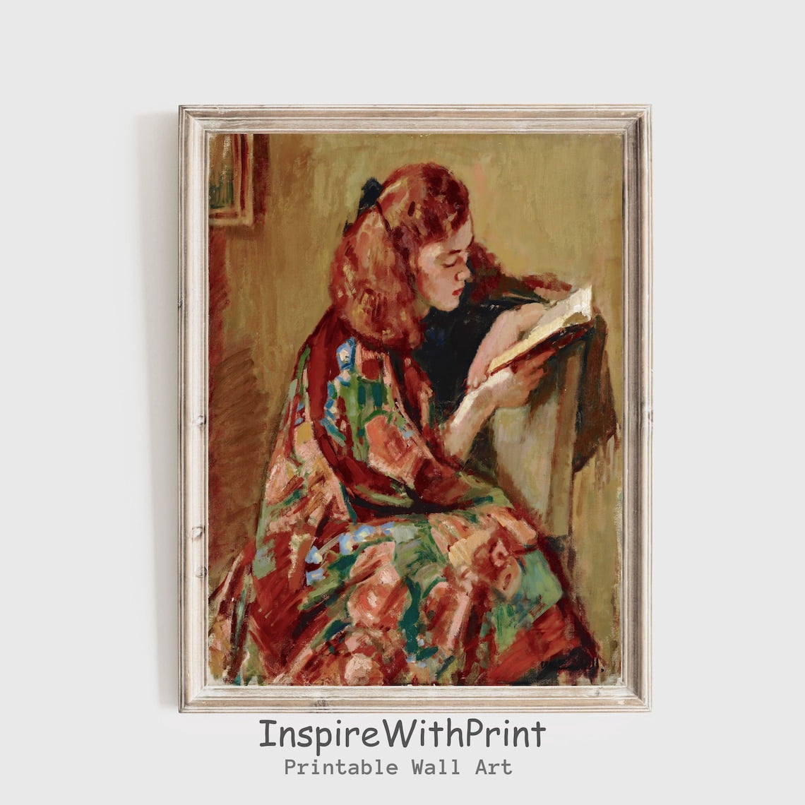 Vintage Woman Reading Poster, Girl Reading, Moody Reading Art, Vintage ...
